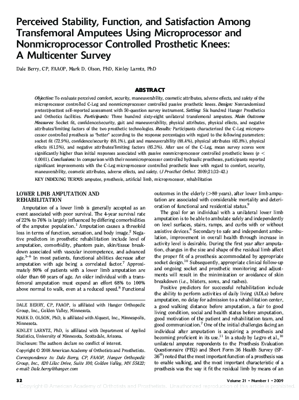 (PDF) Perceived Stability, Function, and Satisfaction Among ...