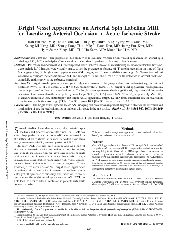 (PDF) Bright vessel appearance on arterial spin labeling MRI for ...