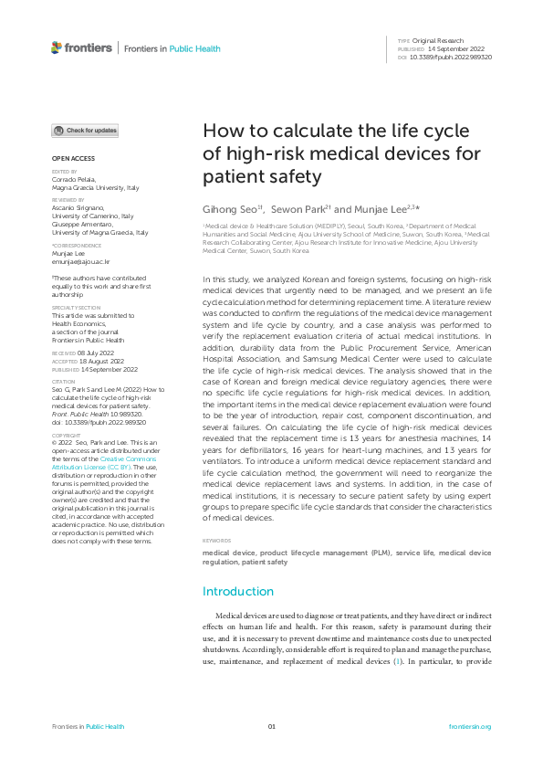 (PDF) How to calculate the life cycle of high-risk medical devices for ...