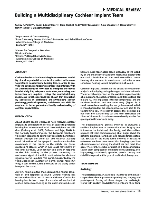 (PDF) Building a Multidisciplinary Cochlear Implant Team