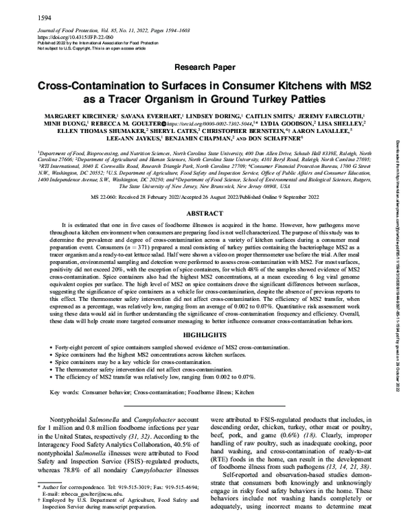 (PDF) Cross-Contamination to Surfaces in Consumer Kitchens with MS2 as ...