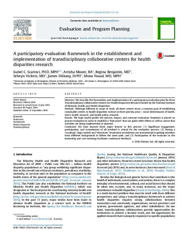 (PDF) A participatory evaluation framework in the establishment and implementation of ...