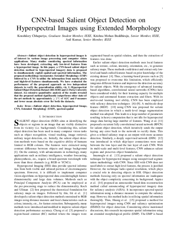 Pdf Cnn Based Salient Object Detection On Hyperspectral Images Using Extended Morphology