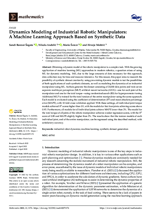 (PDF) Dynamics Modeling of Industrial Robotic Manipulators: A Machine Learning Approach Based on ...