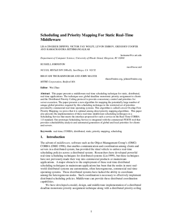 Pdf Scheduling And Priority Mapping For Static Real Time Middleware
