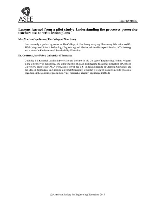 (PDF) Lessons Learned from a Pilot Study: Understanding the Processes Preservice Teachers use to ...