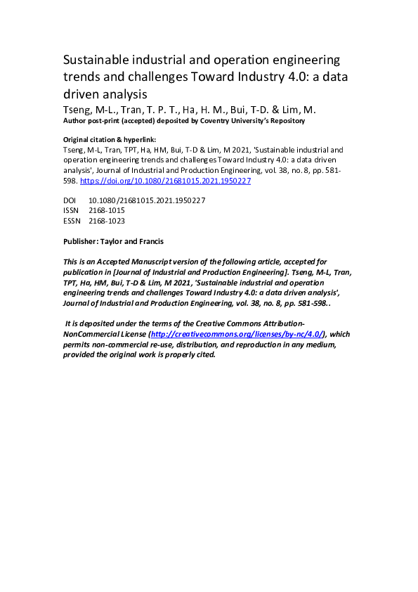 (PDF) Sustainable industrial and operation engineering trends and ...