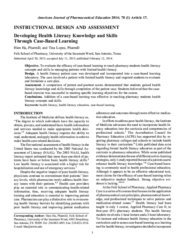 (PDF) Developing Health Literacy Knowledge and Skills Through Case ...