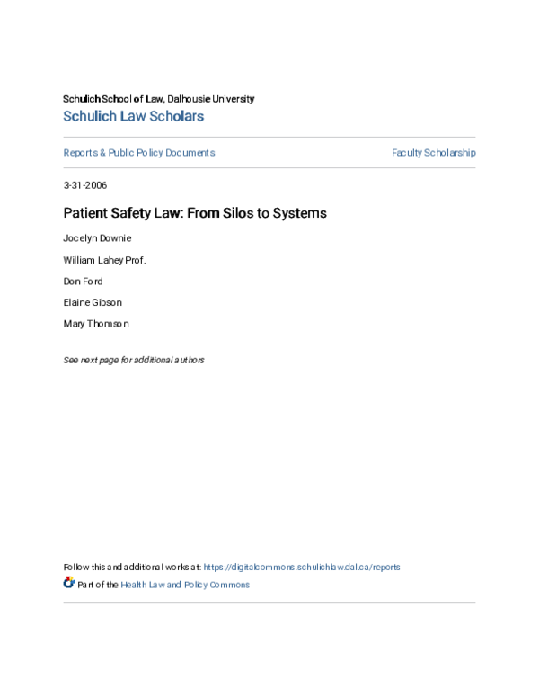 (PDF) Patient Safety Law: From Silos to Systems