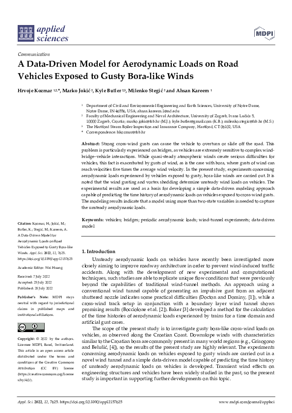 (PDF) A Data-Driven Model for Aerodynamic Loads on Road Vehicles ...