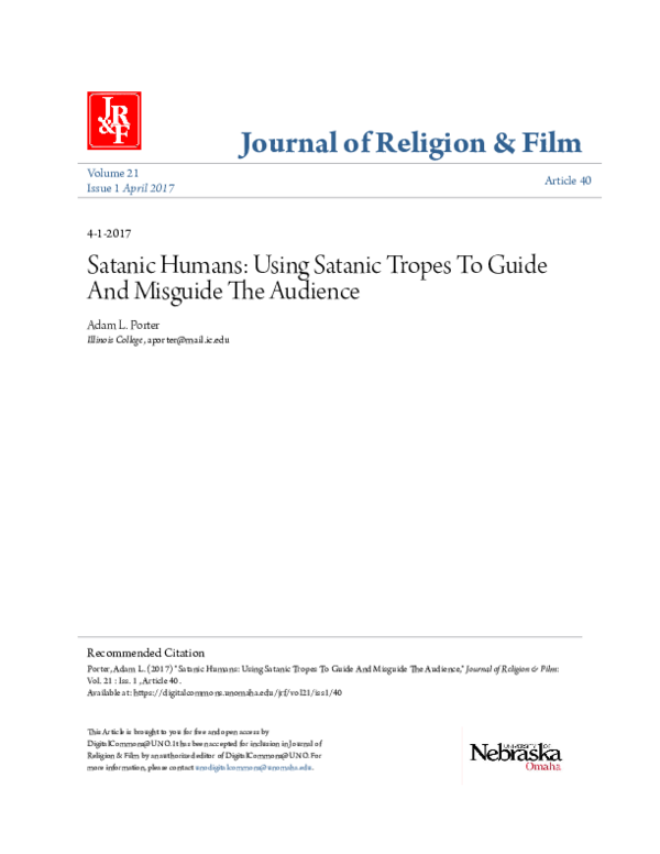(PDF) Satanic Humans: Using Satanic Tropes To Guide And Misguide The ...