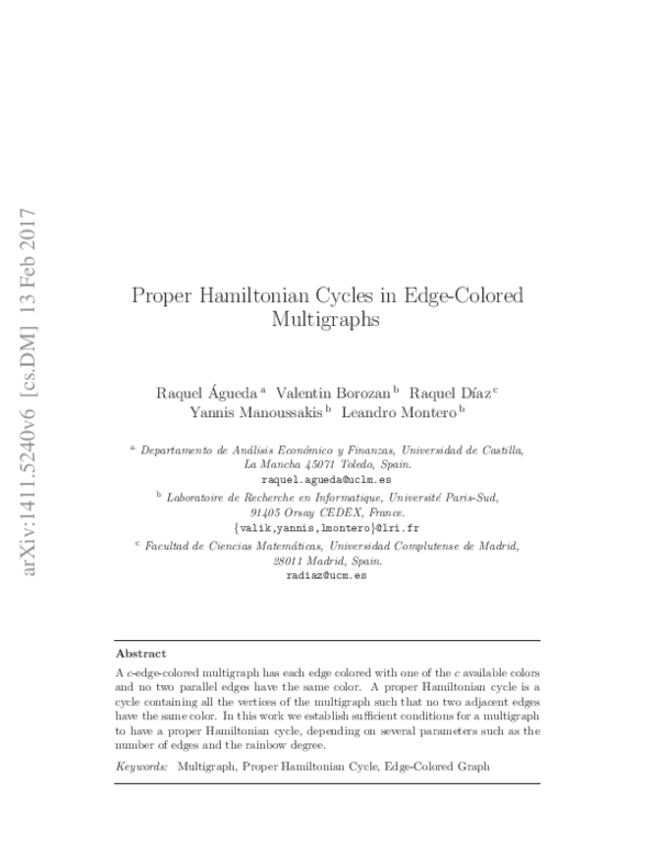 (PDF) Conditions for Proper Hamiltonian Cycles in Edge-Colored Graphs
