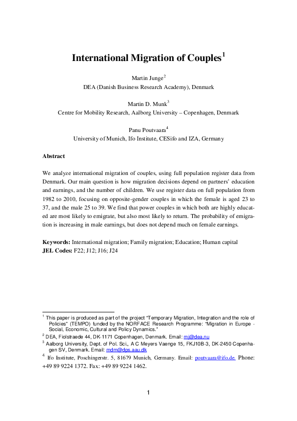(PDF) International Migration of Couples 1