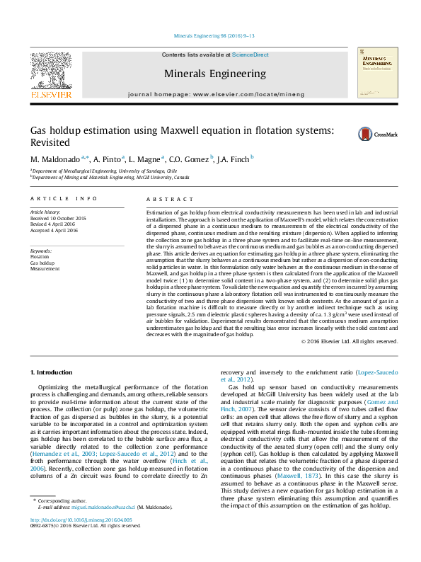 Pdf Gas Holdup Estimation Using Maxwell Equation In Flotation Systems Revisited