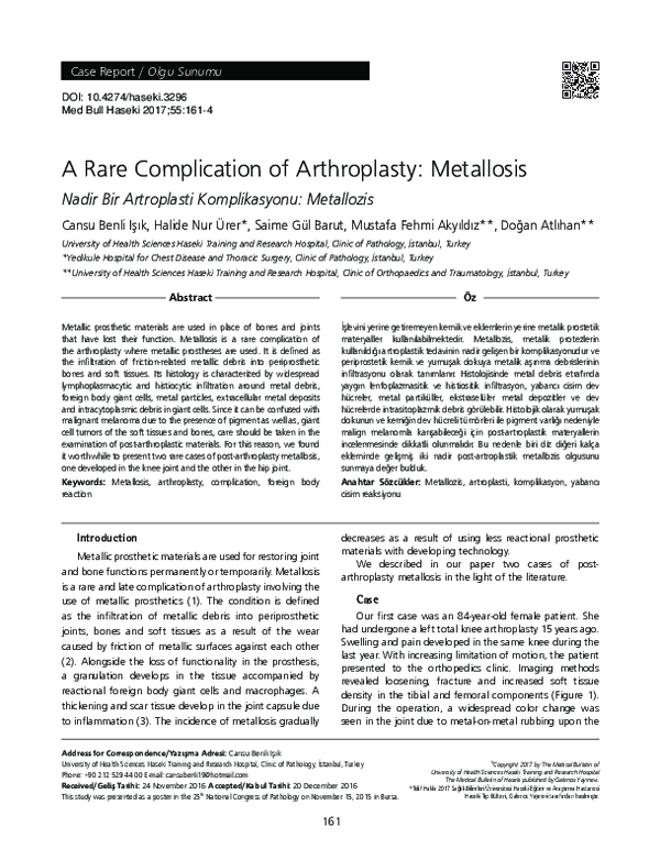 (PDF) A Rare Complication of Arthroplasty: Metallosis