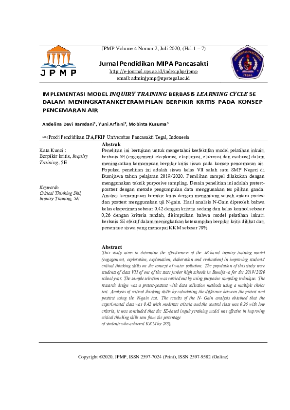 (PDF) Implementasi Model Inquiry Training Berbasis Learning Cycle 5E dalam Meningkatan ...