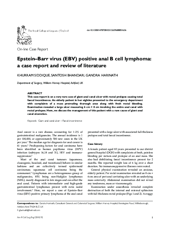 (PDF) Epstein–Barr virus (EBV) positive anal B cell lymphoma: a case ...