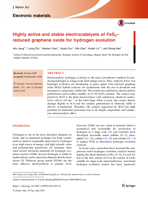 (PDF) Highly active and stable electrocatalysts of FeS2–reduced ...