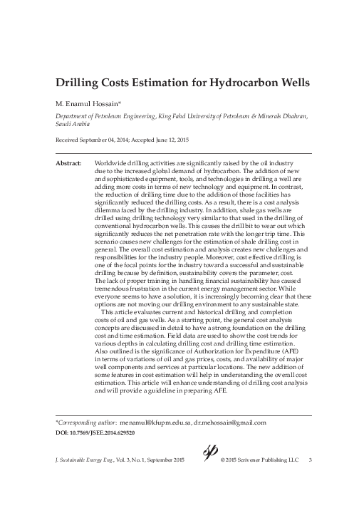 (PDF) Drilling Costs Estimation for Hydrocarbon Wells