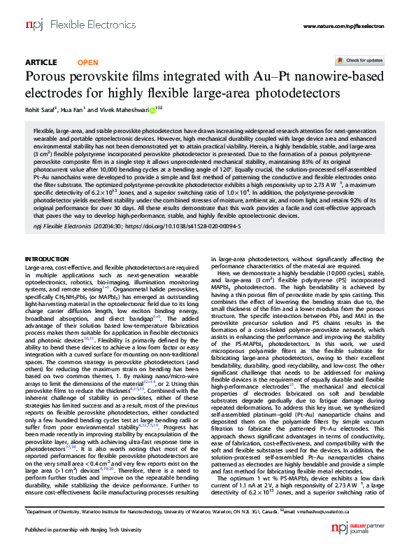 (PDF) Porous perovskite films integrated with Au–Pt nanowire-based electrodes for highly ...