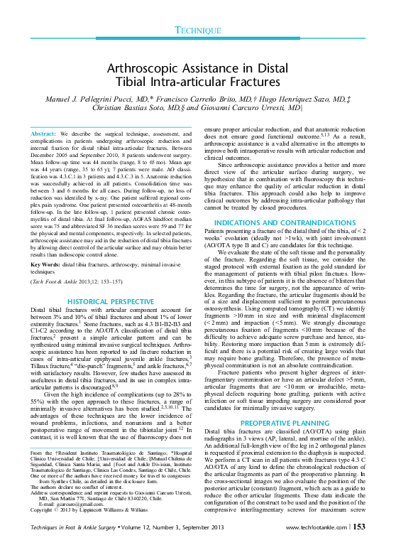 (PDF) Arthroscopic Assistance in Distal Tibial Intra-articular Fractures