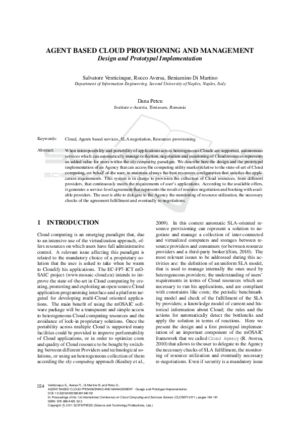 (PDF) Agent based Cloud Provisioning and Management - Design and Prototypal Implementation
