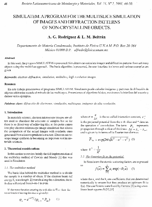 Pdf Simulatem A Program For The Multislice Simulation Of Images And Diffraction Patterns Of