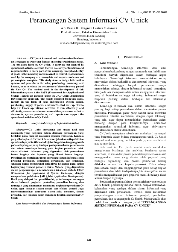 (PDF) Perancangan Sistem Informasi CV Unick