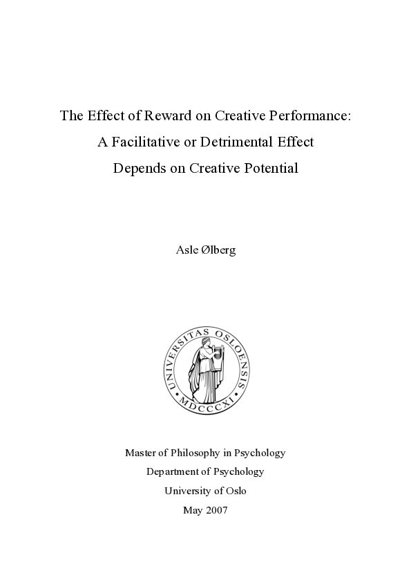 (PDF) The Effect of reward on creative performance: : A facilitative or ...