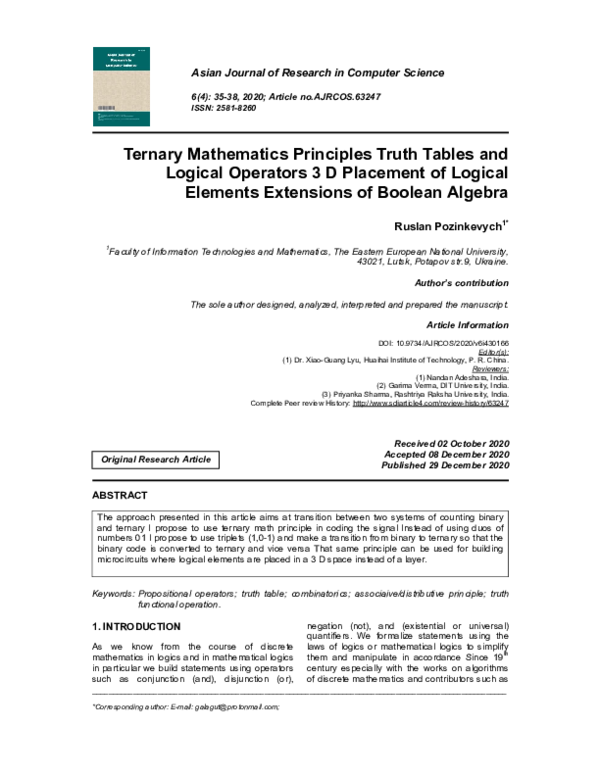 (PDF) Ternary Mathematics Principles Truth Tables and Logical Operators 3 D Placement of Logical ...
