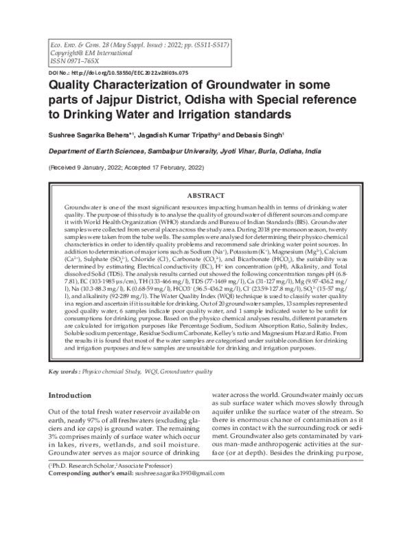 (PDF) Quality Characterization of Groundwater in some parts of Jaipur ...