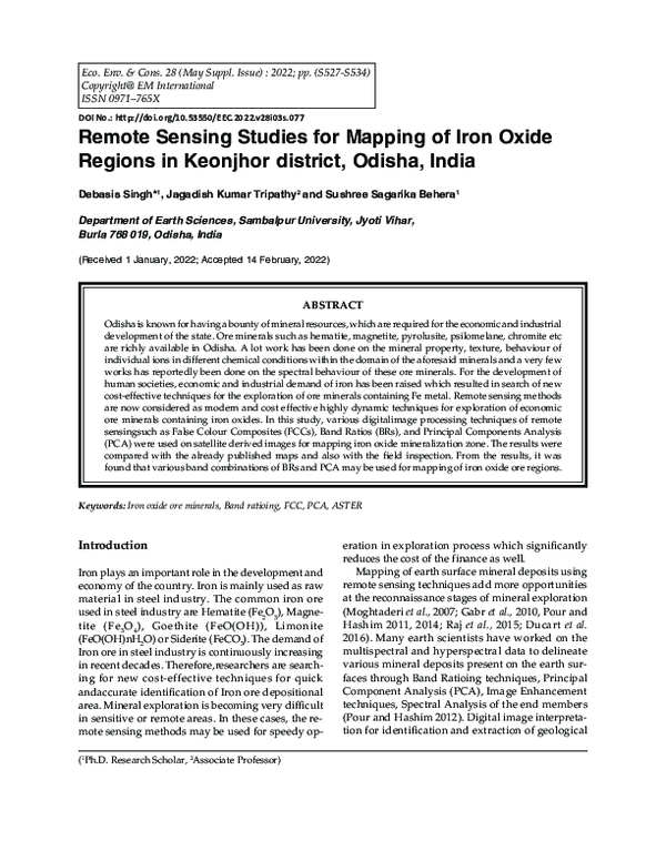 (PDF) Remote Sensing Studies for Mapping of Iron Oxide Regions in ...