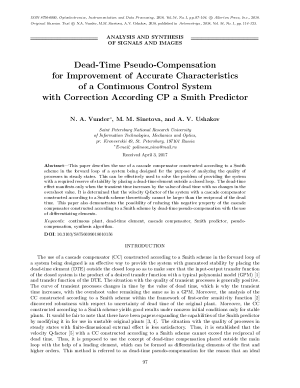 (PDF) Dead-Time Pseudo-Compensation for Improvement of Accurate Characteristics of a Continuous ...
