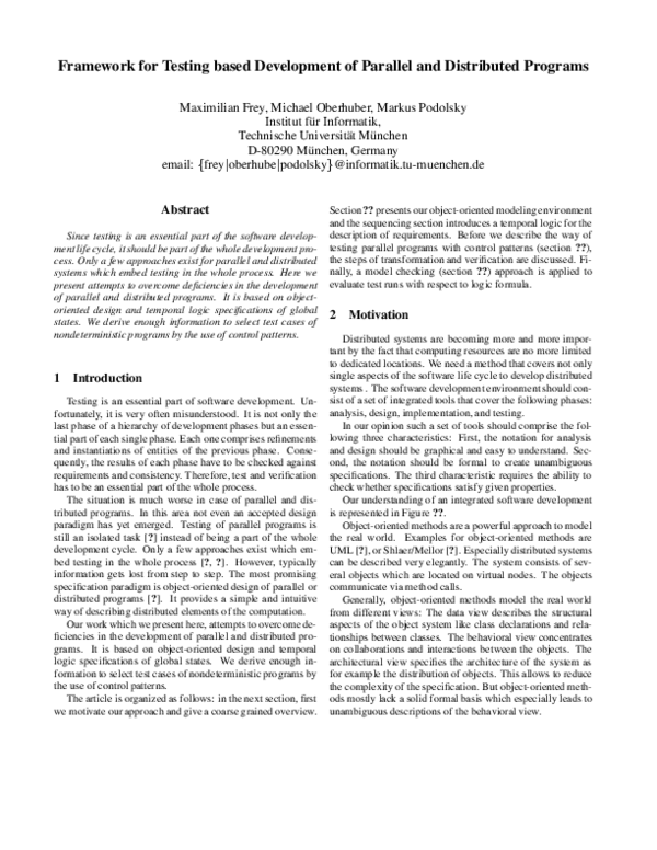 Pdf Framework For Testing Based Development Of Parallel And Distributed Programs Michael