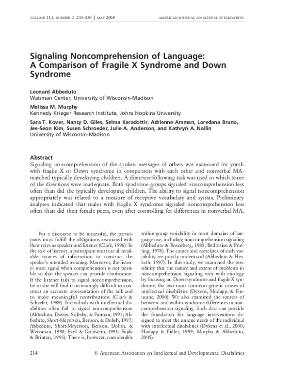 (PDF) Signaling Noncomprehension of Language: A Comparison of Fragile X ...