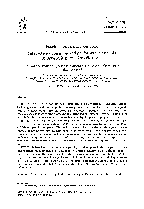 Pdf Interactive Debugging And Performance Analysis Of Massively Parallel Applications
