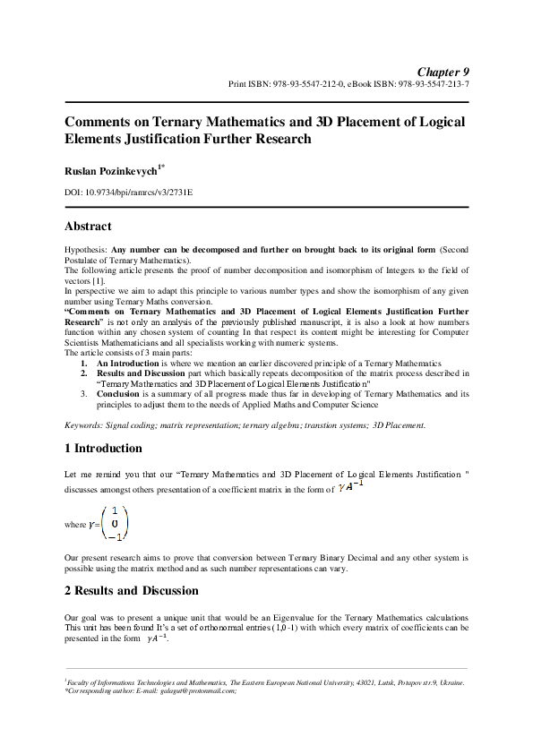 (PDF) Comments on Ternary Mathematics and 3D Placement of Logical ...