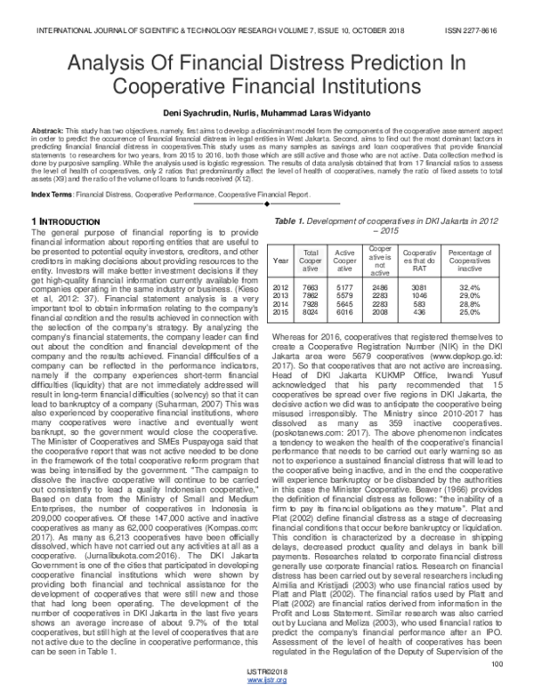 (PDF) Analysis Of Financial Distress Prediction In Cooperative ...