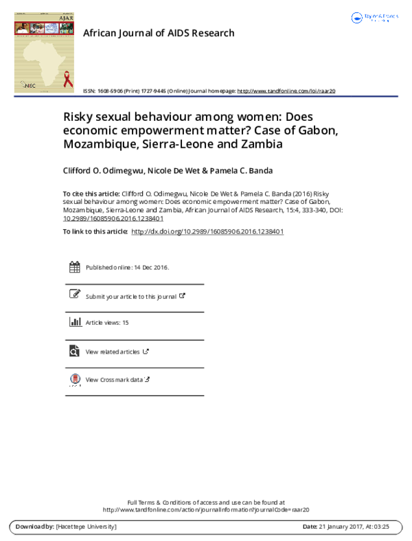 (PDF) Risky sexual behaviour among women: Does economic empowerment matter? Case of Gabon ...