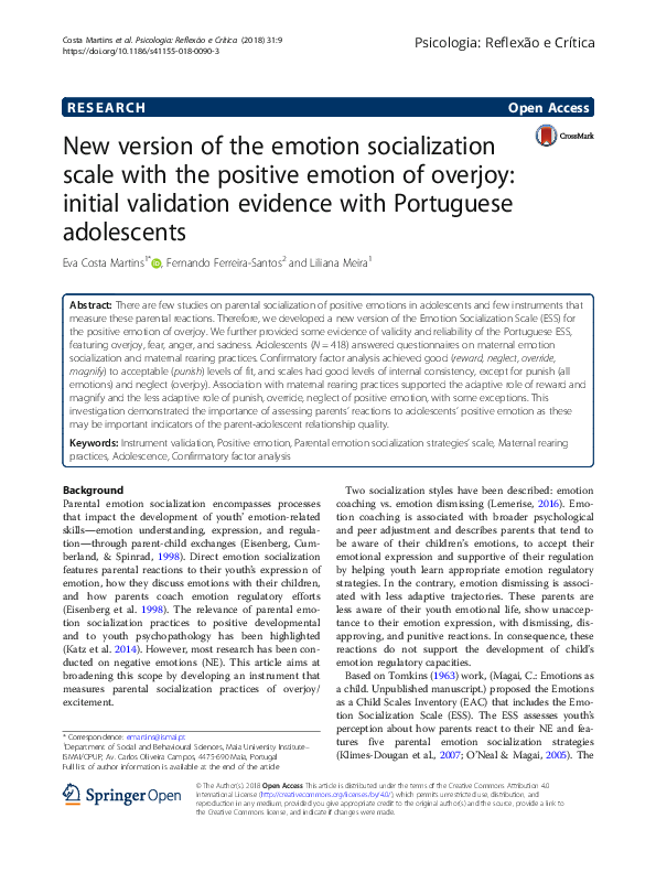 (PDF) New version of the emotion socialization scale with the positive ...