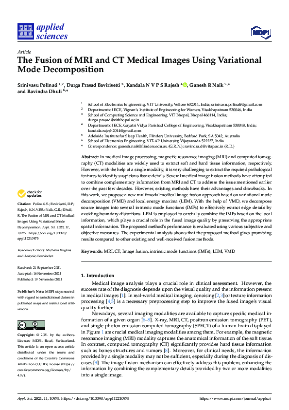(PDF) The Fusion of MRI and CT Medical Images Using Variational Mode Decomposition