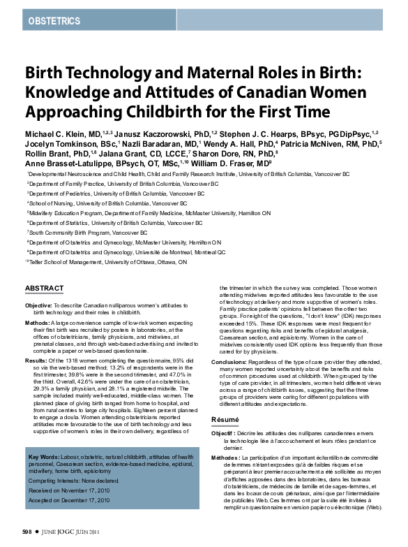 (PDF) Birth technology and maternal roles in birth: knowledge and ...