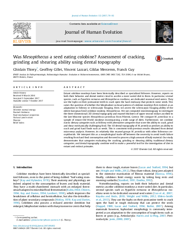(PDF) Was Mesopithecus a seed eating colobine? Assessment of cracking ...