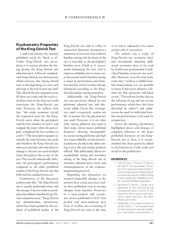 (PDF) Psychometric Properties of the King-Devick Test | Curt Bay ...