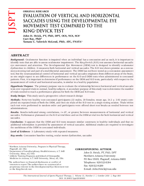 (PDF) Evaluation of Vertical and Horizontal Saccades Using the ...