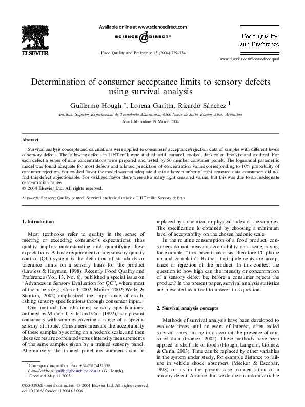 (PDF) Determination of consumer acceptance limits to sensory defects ...