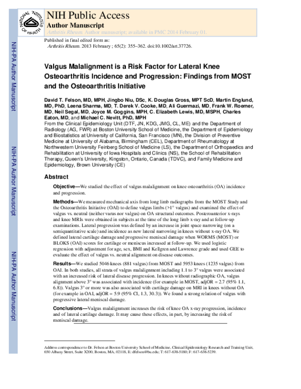 (PDF) Valgus malalignment is a risk factor for lateral knee ...