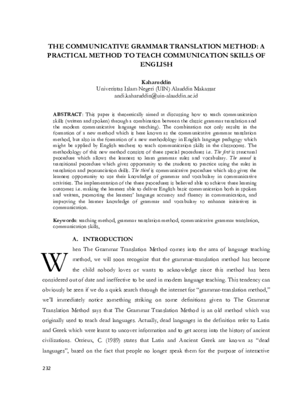 (PDF) The Communicative Grammar Translation Method: A Practical Method ...