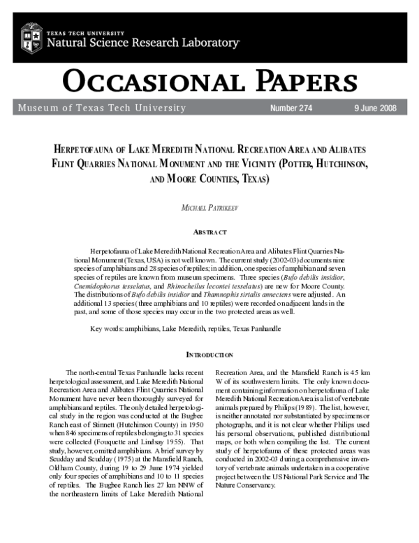 (PDF) Herpetofauna of Lake Meredith National Recreation Area and ...