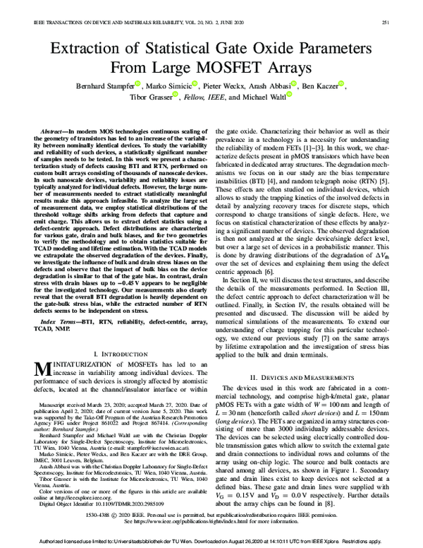 Pdf Extraction Of Statistical Gate Oxide Parameters From Large Mosfet Arrays